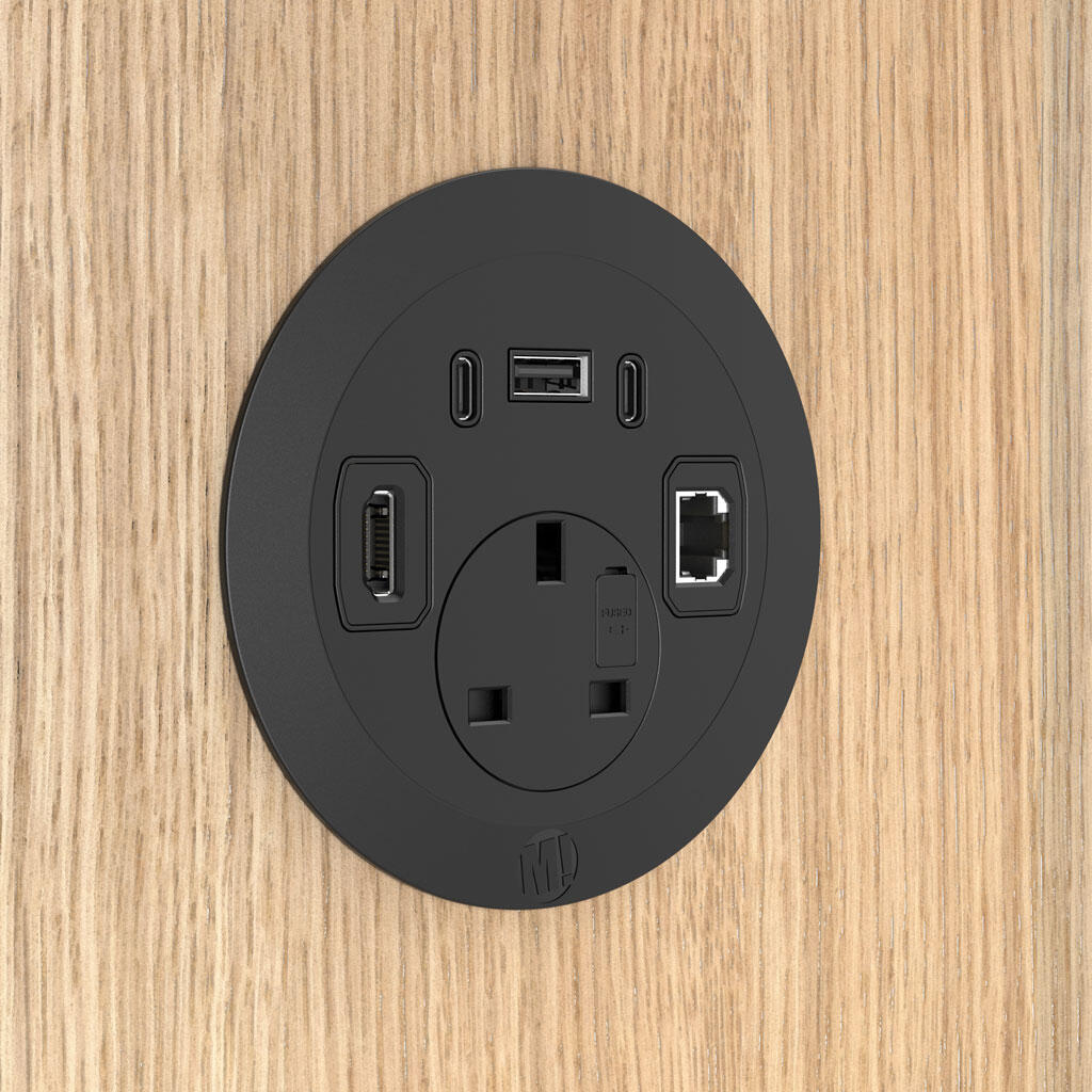 Solo Plus In-desk Power Supply, 1 x Socket + RJ45 & HDMI Ports + USB A ...