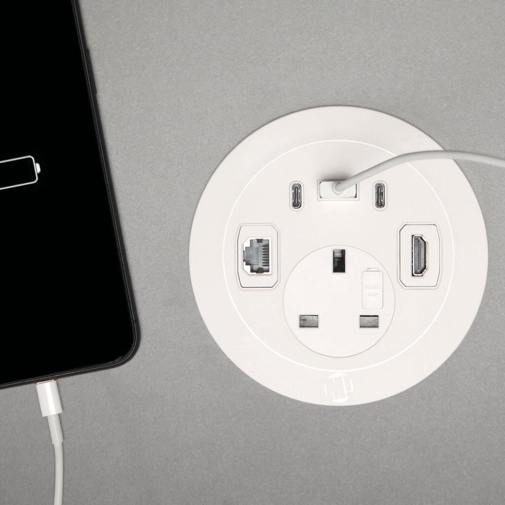 Solo Plus In-desk Power Supply, 1 x Socket + RJ45 & HDMI Ports + USB A ...